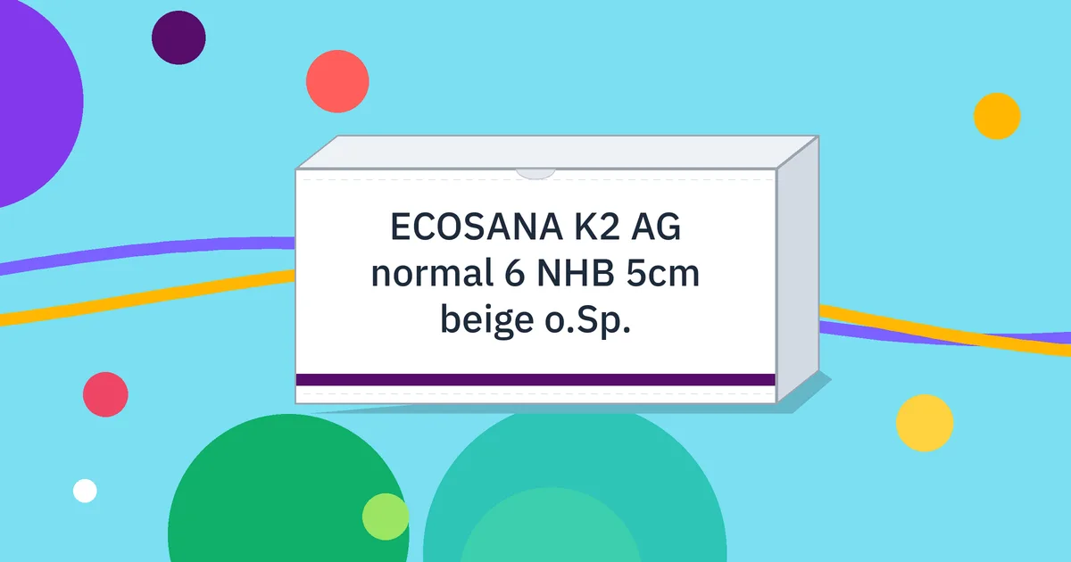 Symbolbild: Packung mit der Aufschrift ECOSANA K2 AG normal 6 NHB 5cm beige o.Sp. (PZN 01500348) – Verfügbarkeit und Bezug in Apotheken in Frankfurt am Main
