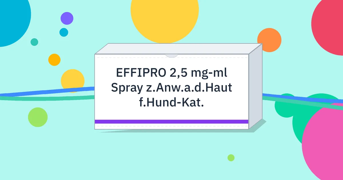 Symbolbild: Packung mit der Aufschrift EFFIPRO 2,5 mg-ml Spray z.Anw.a.d.Haut f.Hund-Kat. (PZN 05507577) – Verfügbarkeit und Bezug in Apotheken in Frankfurt am Main