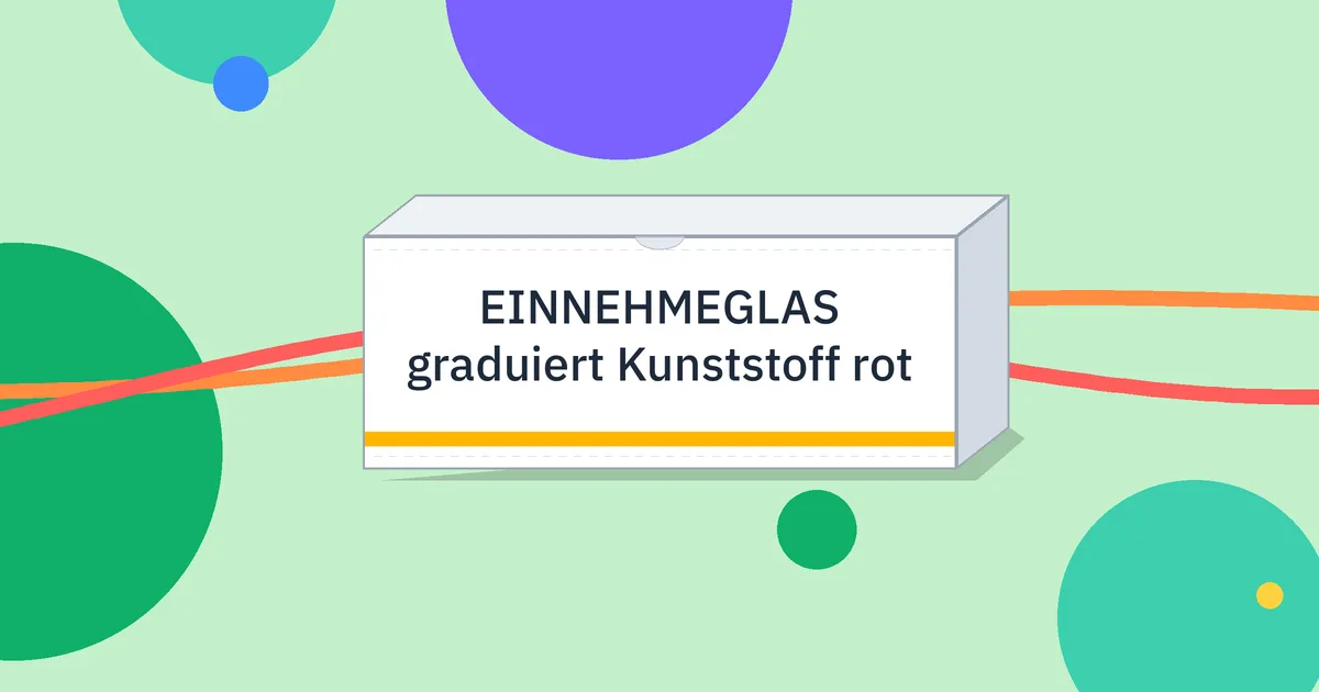 Symbolbild: Packung mit der Aufschrift EINNEHMEGLAS graduiert Kunststoff rot (PZN 10947829) – Verfügbarkeit und Bezug in Apotheken in Frankfurt am Main