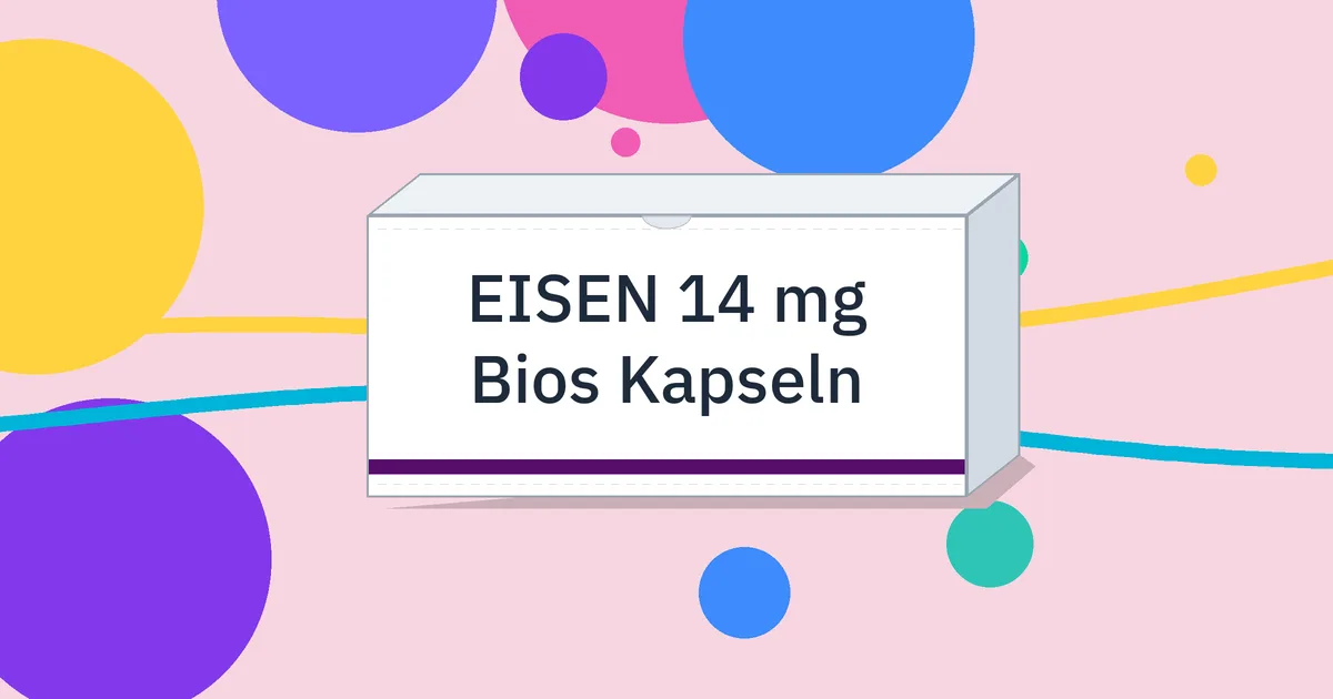 Symbolbild: Packung mit der Aufschrift EISEN 14 mg Bios Kapseln (PZN 00966406) – Verfügbarkeit und Bezug in Apotheken in Frankfurt am Main