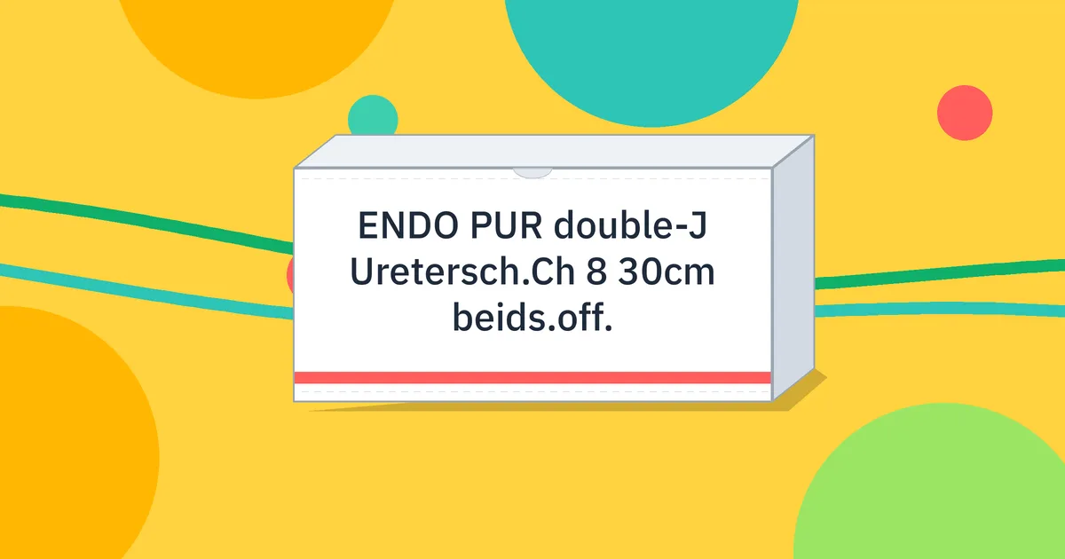 Symbolbild: Packung mit der Aufschrift ENDO PUR double-J Uretersch.Ch 8 30cm beids.off. (PZN 00437808) – Verfügbarkeit und Bezug in Apotheken in Frankfurt am Main