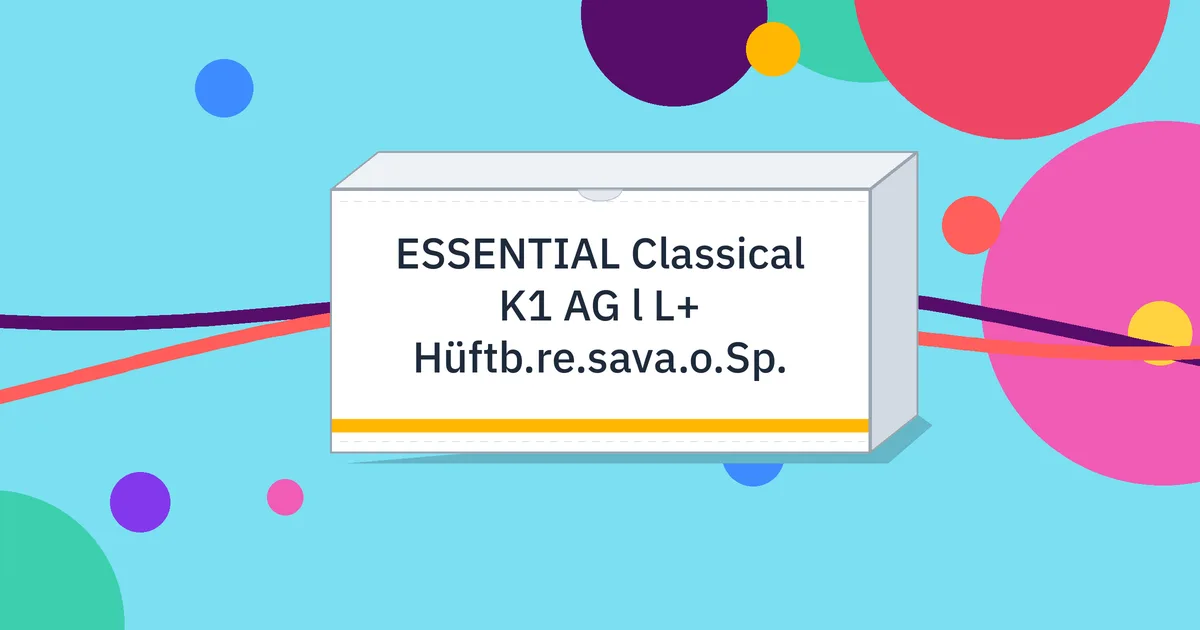 Symbolbild: Packung mit der Aufschrift ESSENTIAL Classical K1 AG l L+ Hüftb.re.sava.o.Sp. (PZN 17012964) – Verfügbarkeit und Bezug in Apotheken in Frankfurt am Main