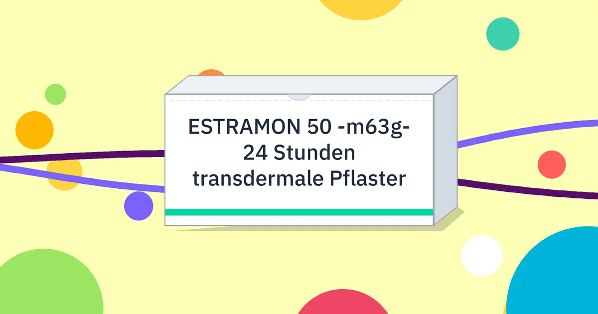 Symbolbild: Packung mit der Aufschrift ESTRAMON 50 -m63g-24 Stunden transdermale Pflaster (PZN 08416390) – Verfügbarkeit und Bezug in Apotheken in Frankfurt am Main