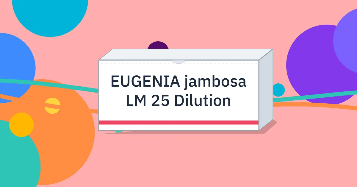 Symbolbild: Packung mit der Aufschrift EUGENIA jambosa LM 25 Dilution (PZN 13481082) – Verfügbarkeit und Bezug in Apotheken in Frankfurt am Main