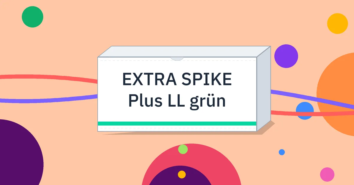 Symbolbild: Packung mit der Aufschrift EXTRA SPIKE Plus LL grün (PZN 20055144) – Verfügbarkeit und Bezug in Apotheken in Frankfurt am Main
