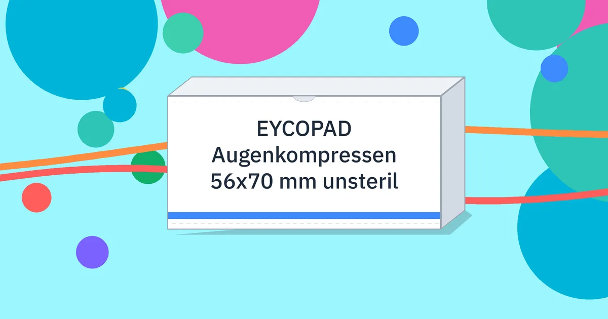 Symbolbild: Packung mit der Aufschrift EYCOPAD Augenkompressen 56x70 mm unsteril (PZN 12594045) – Verfügbarkeit und Bezug in Apotheken in Frankfurt am Main