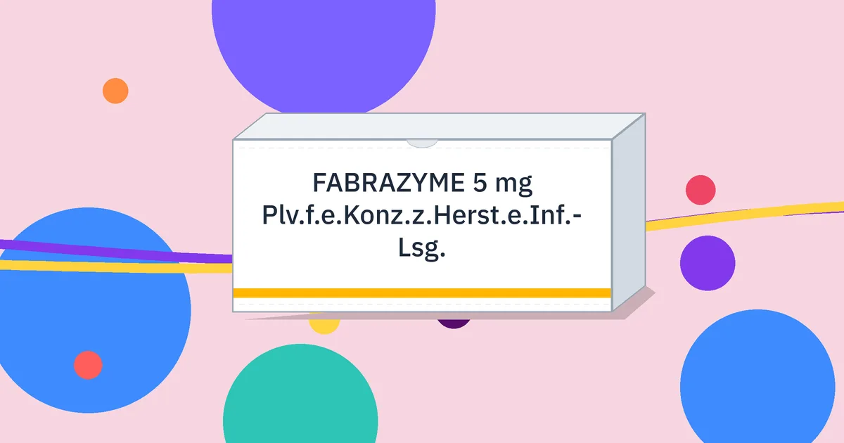 Symbolbild: Packung mit der Aufschrift FABRAZYME 5 mg Plv.f.e.Konz.z.Herst.e.Inf.-Lsg. (PZN 17312502) – Verfügbarkeit und Bezug in Apotheken in Frankfurt am Main