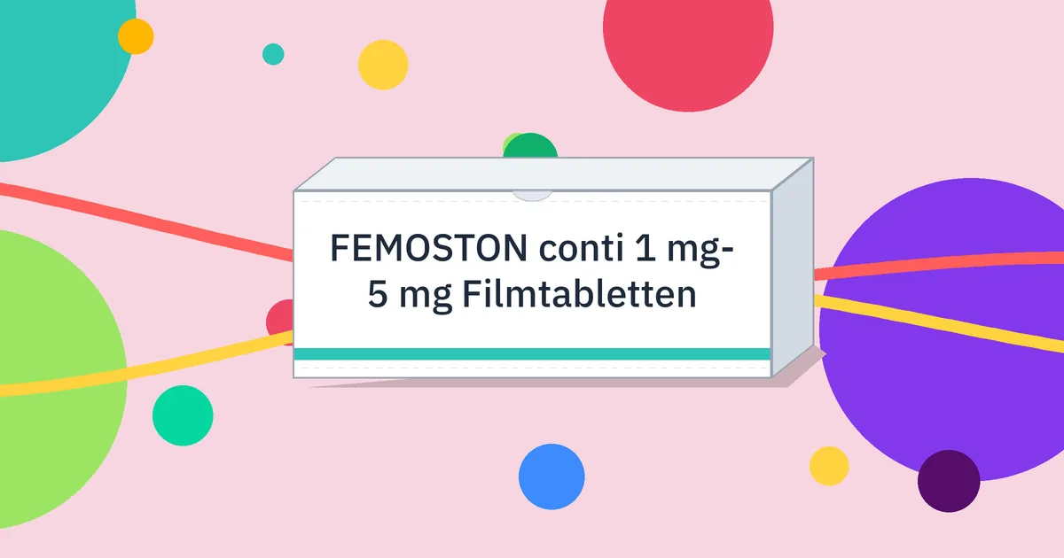 Symbolbild: Packung mit der Aufschrift FEMOSTON conti 1 mg-5 mg Filmtabletten (PZN 05023709) – Verfügbarkeit und Bezug in Apotheken in Frankfurt am Main