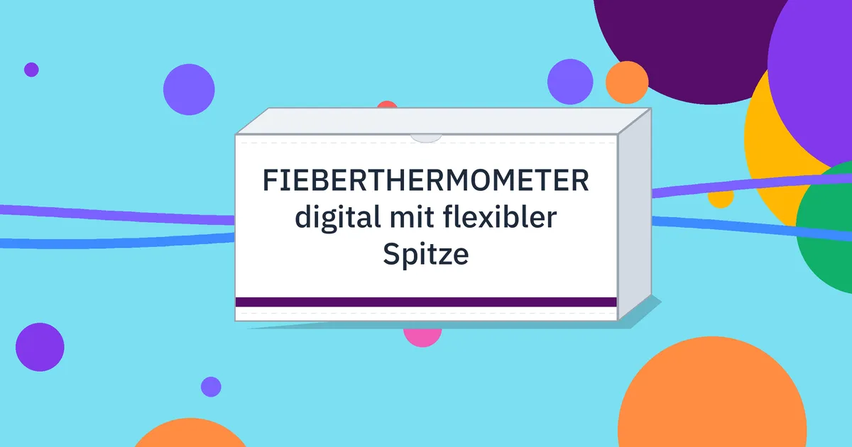 Symbolbild: Packung mit der Aufschrift FIEBERTHERMOMETER digital mit flexibler Spitze (PZN 19269058) – Verfügbarkeit und Bezug in Apotheken in Frankfurt am Main