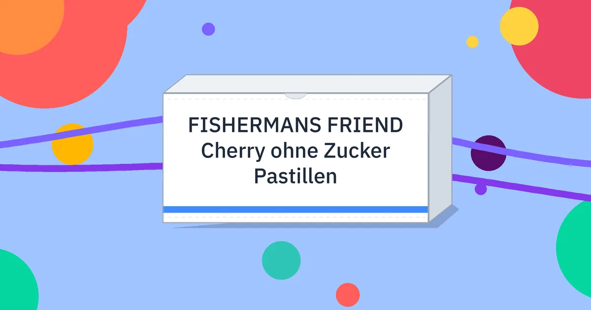 Symbolbild: Packung mit der Aufschrift FISHERMANS FRIEND Cherry ohne Zucker Pastillen (PZN 02251893) – Verfügbarkeit und Bezug in Apotheken in Frankfurt am Main