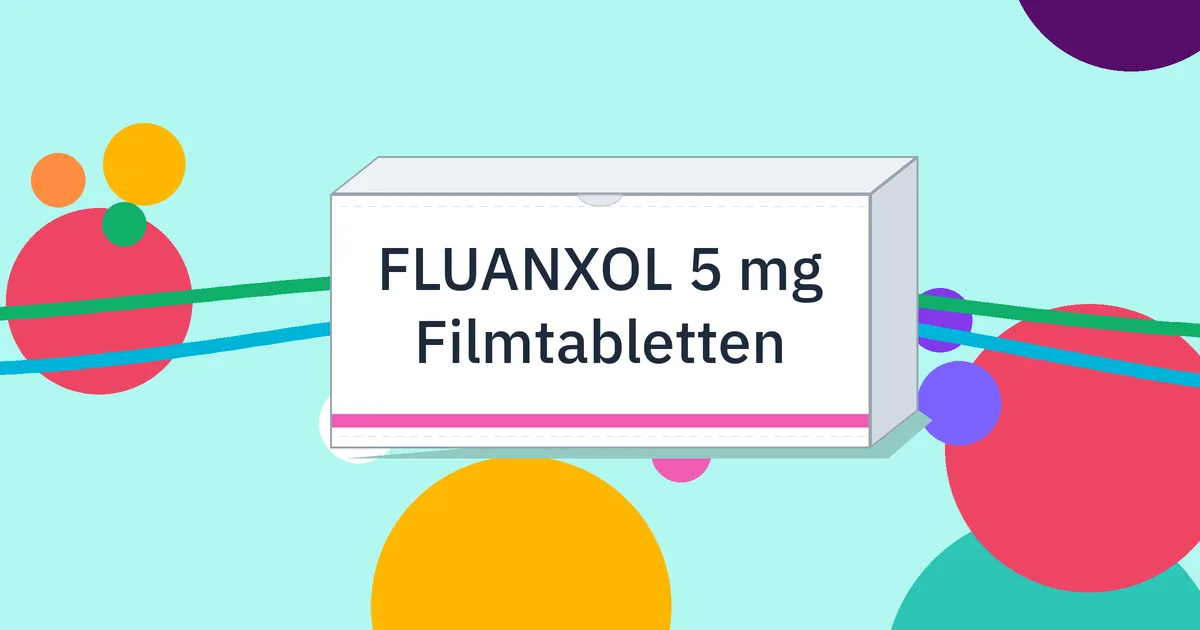 Symbolbild: Packung mit der Aufschrift FLUANXOL 5 mg Filmtabletten (PZN 19149087) – Verfügbarkeit und Bezug in Apotheken in Frankfurt am Main