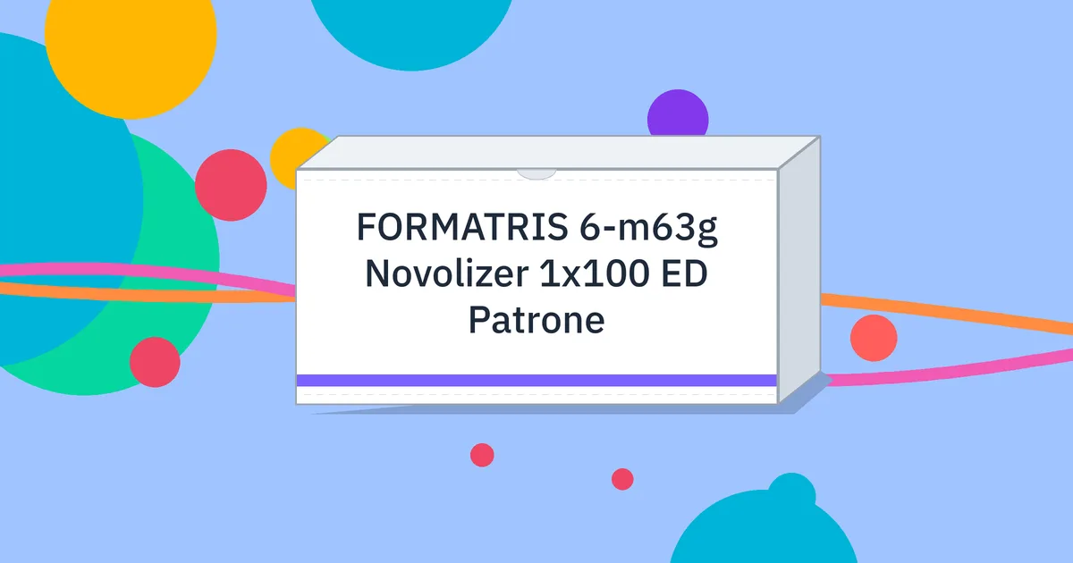 Symbolbild: Packung mit der Aufschrift FORMATRIS 6-m63g Novolizer 1x100 ED Patrone (PZN 05115392) – Verfügbarkeit und Bezug in Apotheken in Frankfurt am Main