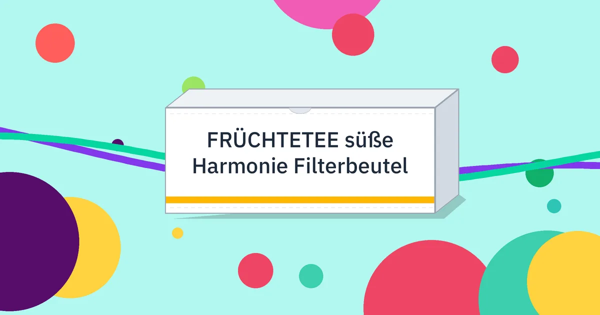 Symbolbild: Packung mit der Aufschrift FRÜCHTETEE süße Harmonie Filterbeutel (PZN 05370144) – Verfügbarkeit und Bezug in Apotheken in Frankfurt am Main