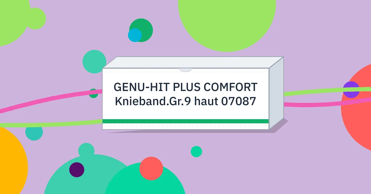 Symbolbild: Packung mit der Aufschrift GENU-HIT PLUS COMFORT Knieband.Gr.9 haut 07087 (PZN 11017995) – Verfügbarkeit und Bezug in Apotheken in Frankfurt am Main