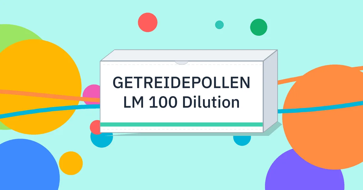 Symbolbild: Packung mit der Aufschrift GETREIDEPOLLEN LM 100 Dilution (PZN 12877903) – Verfügbarkeit und Bezug in Apotheken in Frankfurt am Main
