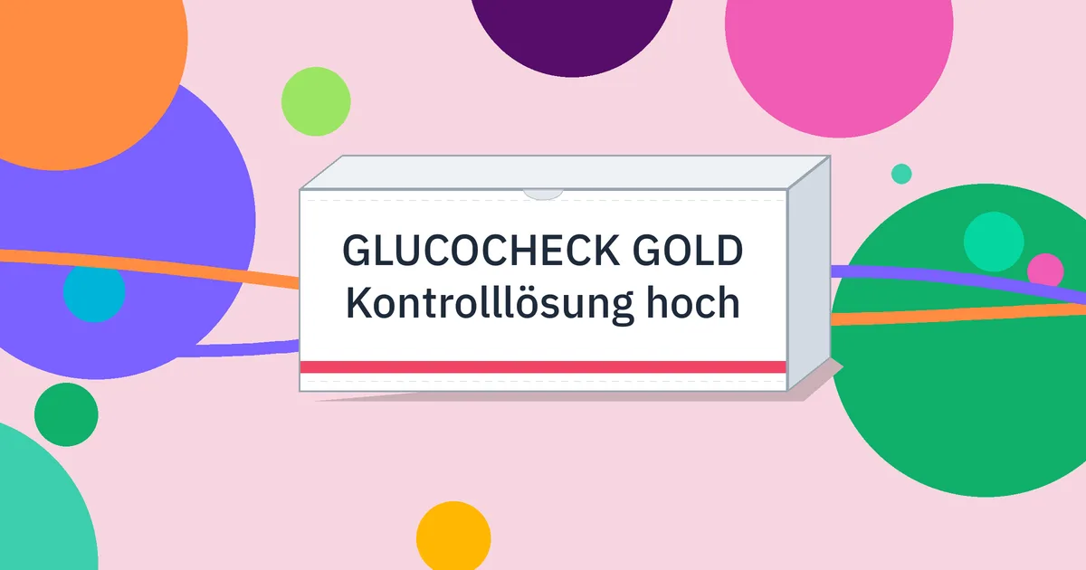 Symbolbild: Packung mit der Aufschrift GLUCOCHECK GOLD Kontrolllösung hoch (PZN 11864904) – Verfügbarkeit und Bezug in Apotheken in Frankfurt am Main