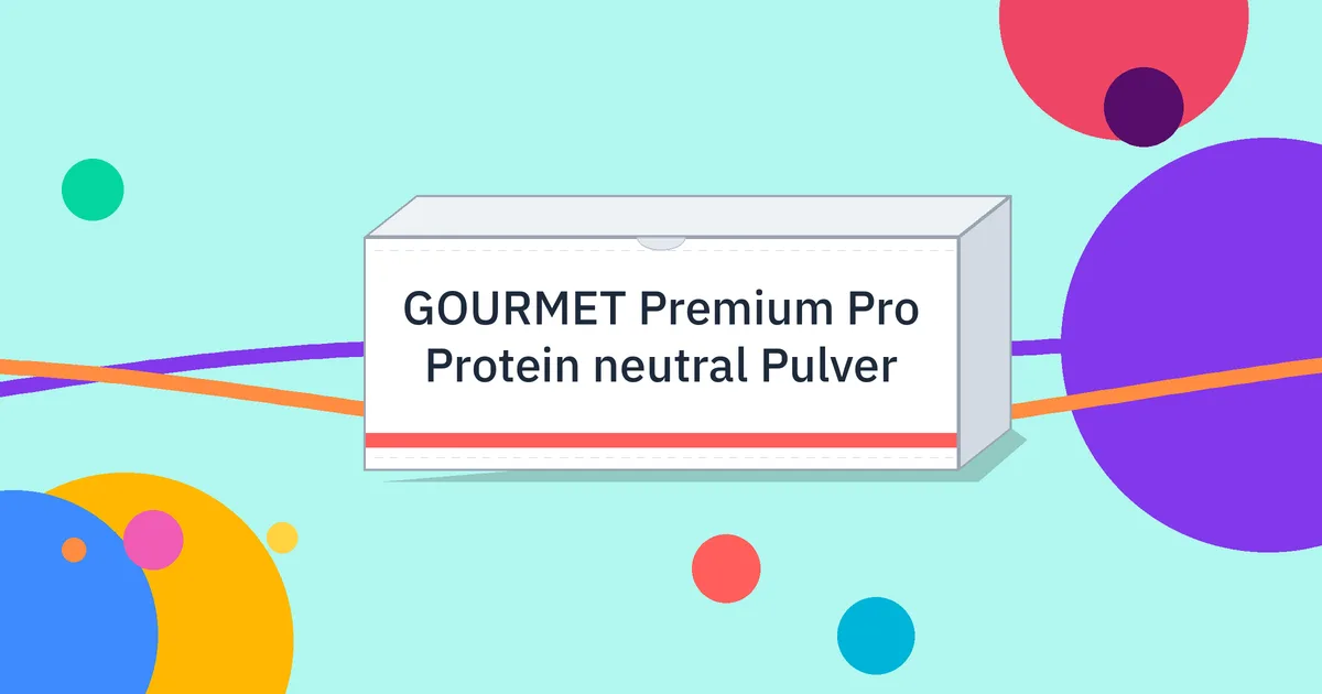 Symbolbild: Packung mit der Aufschrift GOURMET Premium Pro Protein neutral Pulver (PZN 18849664) – Verfügbarkeit und Bezug in Apotheken in Frankfurt am Main