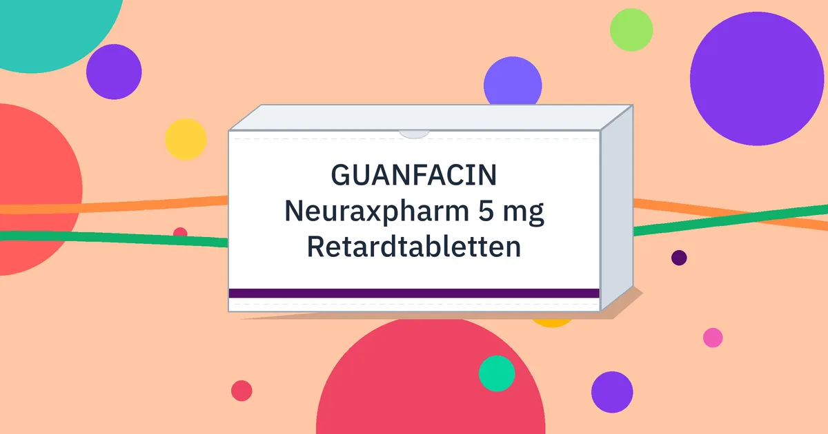 Symbolbild: Packung mit der Aufschrift GUANFACIN Neuraxpharm 5 mg Retardtabletten (PZN 08400590) – Verfügbarkeit und Bezug in Apotheken in Frankfurt am Main