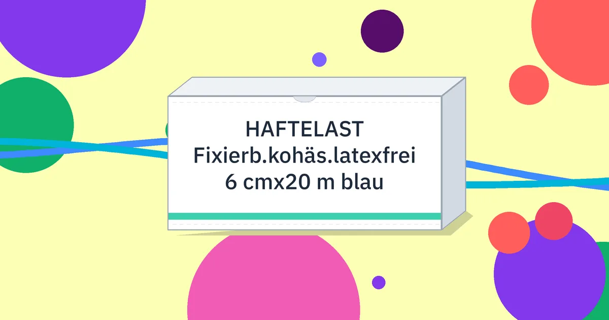 Symbolbild: Packung mit der Aufschrift HAFTELAST Fixierb.kohäs.latexfrei 6 cmx20 m blau (PZN 08817255) – Verfügbarkeit und Bezug in Apotheken in Frankfurt am Main
