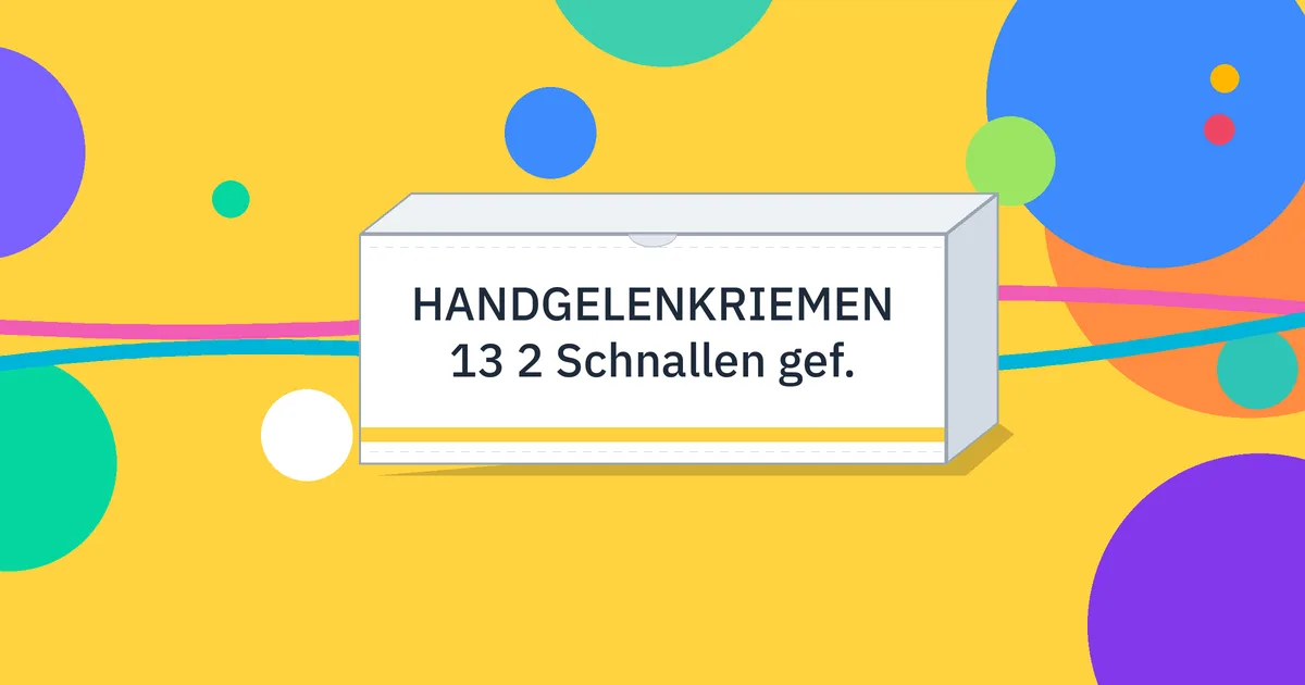 Symbolbild: Packung mit der Aufschrift HANDGELENKRIEMEN 13 2 Schnallen gef. (PZN 02693177) – Verfügbarkeit und Bezug in Apotheken in Frankfurt am Main