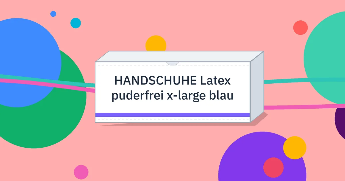 Symbolbild: Packung mit der Aufschrift HANDSCHUHE Latex puderfrei x-large blau (PZN 04650350) – Verfügbarkeit und Bezug in Apotheken in Frankfurt am Main