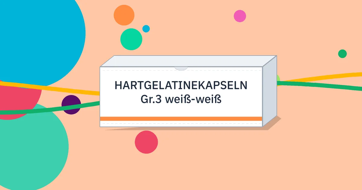 Symbolbild: Packung mit der Aufschrift HARTGELATINEKAPSELN Gr.3 weiß-weiß (PZN 03187387) – Verfügbarkeit und Bezug in Apotheken in Frankfurt am Main