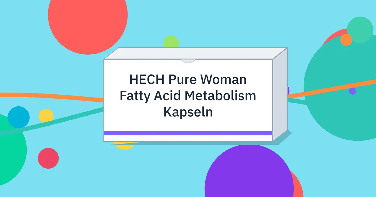 Symbolbild: Packung mit der Aufschrift HECH Pure Woman Fatty Acid Metabolism Kapseln (PZN 09642800) – Verfügbarkeit und Bezug in Apotheken in Frankfurt am Main