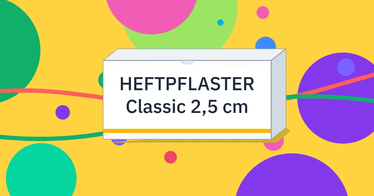 Symbolbild: Packung mit der Aufschrift HEFTPFLASTER Classic 2,5 cm (PZN 15249774) – Verfügbarkeit und Bezug in Apotheken in Frankfurt am Main