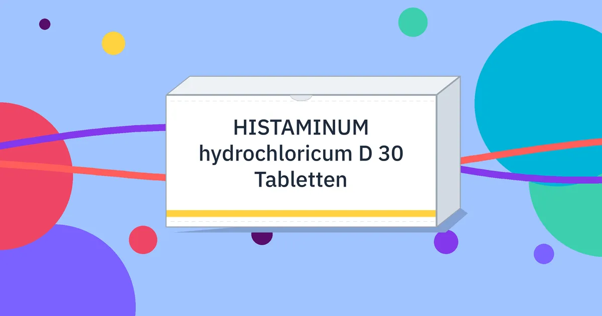Symbolbild: Packung mit der Aufschrift HISTAMINUM hydrochloricum D 30 Tabletten (PZN 02802531) – Verfügbarkeit und Bezug in Apotheken in Frankfurt am Main