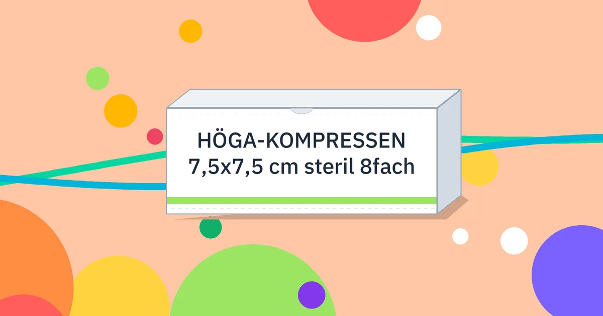 Symbolbild: Packung mit der Aufschrift HÖGA-KOMPRESSEN 7,5x7,5 cm steril 8fach (PZN 04401865) – Verfügbarkeit und Bezug in Apotheken in Frankfurt am Main
