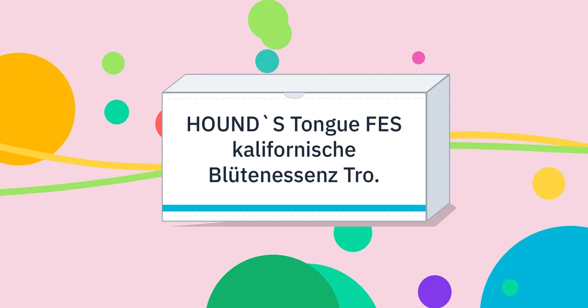 Symbolbild: Packung mit der Aufschrift HOUND`S Tongue FES kalifornische Blütenessenz Tro. (PZN 09172352) – Verfügbarkeit und Bezug in Apotheken in Frankfurt am Main