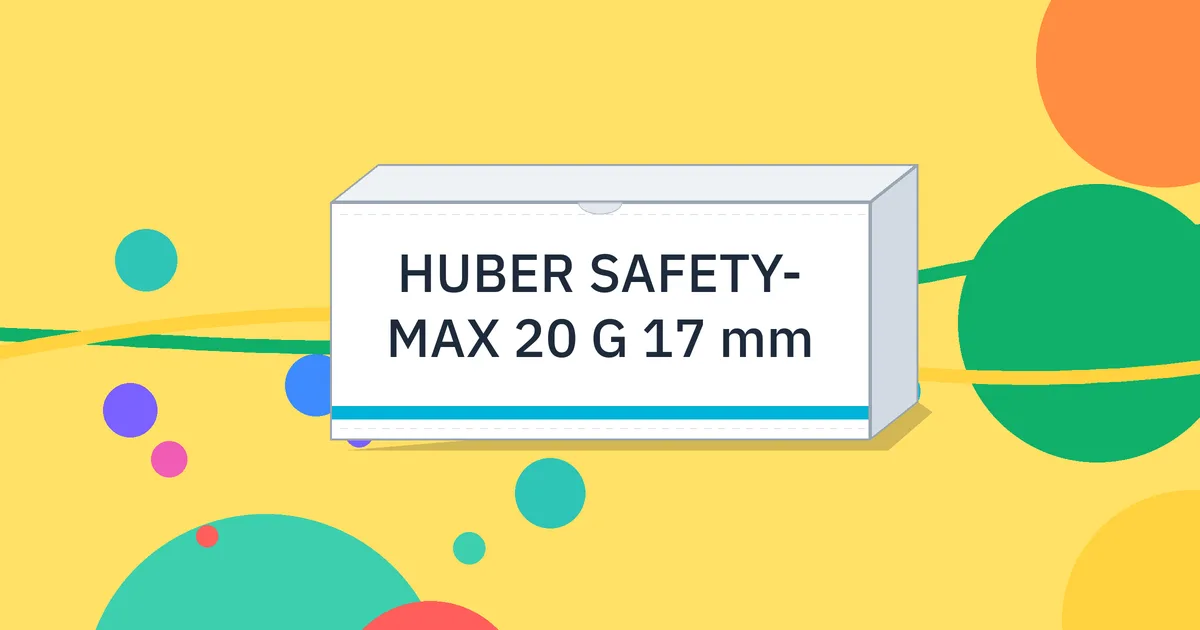 Symbolbild: Packung mit der Aufschrift HUBER SAFETY-MAX 20 G 17 mm (PZN 10185087) – Verfügbarkeit und Bezug in Apotheken in Frankfurt am Main