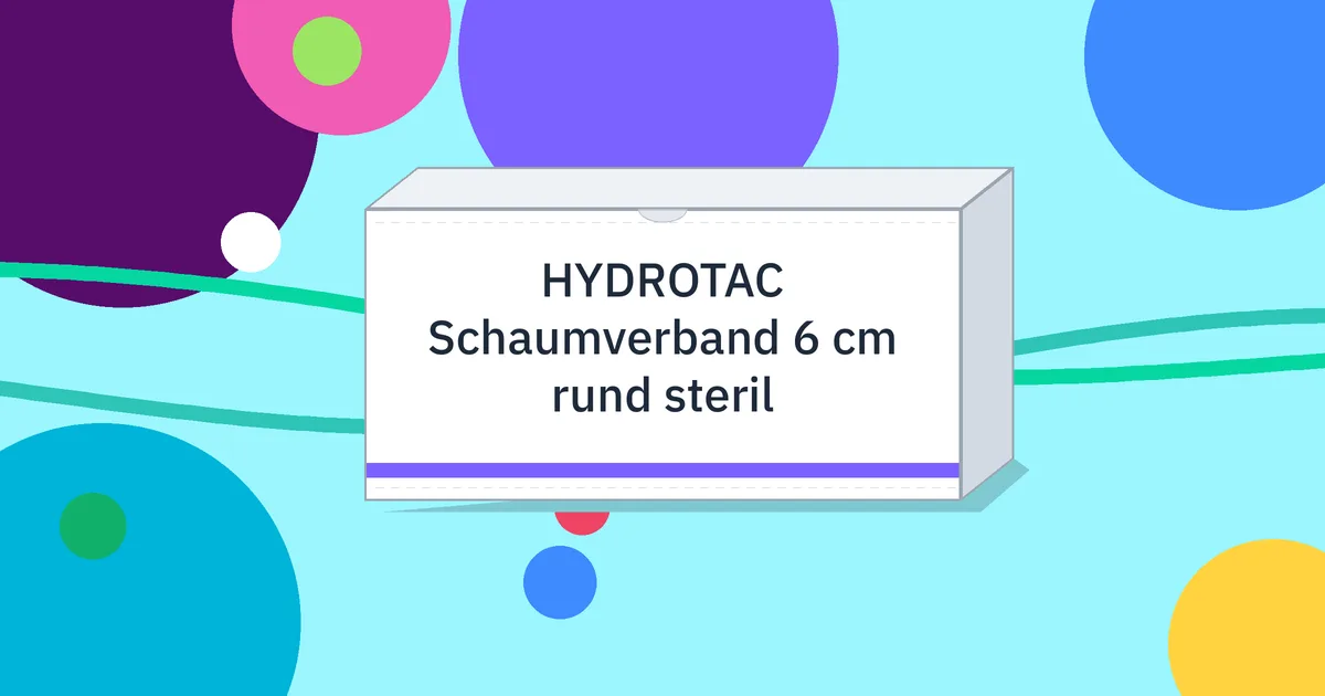 Symbolbild: Packung mit der Aufschrift HYDROTAC Schaumverband 6 cm rund steril (PZN 17881737) – Verfügbarkeit und Bezug in Apotheken in Frankfurt am Main