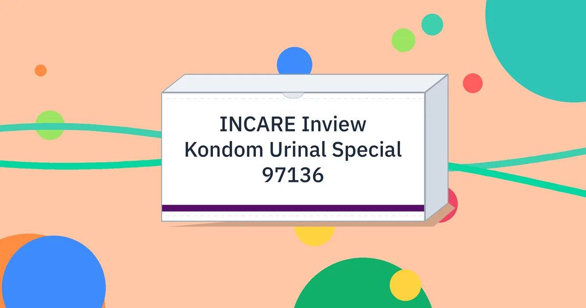 Symbolbild: Packung mit der Aufschrift INCARE Inview Kondom Urinal Special 97136 (PZN 02185156) – Verfügbarkeit und Bezug in Apotheken in Frankfurt am Main