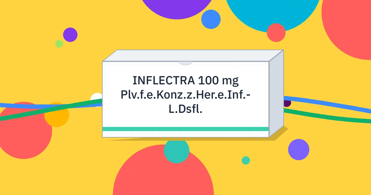 Symbolbild: Packung mit der Aufschrift INFLECTRA 100 mg Plv.f.e.Konz.z.Her.e.Inf.-L.Dsfl. (PZN 12728221) – Verfügbarkeit und Bezug in Apotheken in Frankfurt am Main