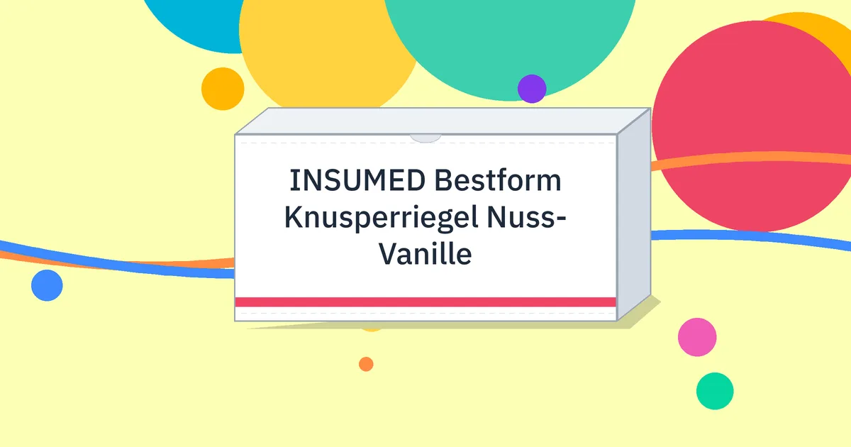 Symbolbild: Packung mit der Aufschrift INSUMED Bestform Knusperriegel Nuss-Vanille (PZN 17147285) – Verfügbarkeit und Bezug in Apotheken in Frankfurt am Main
