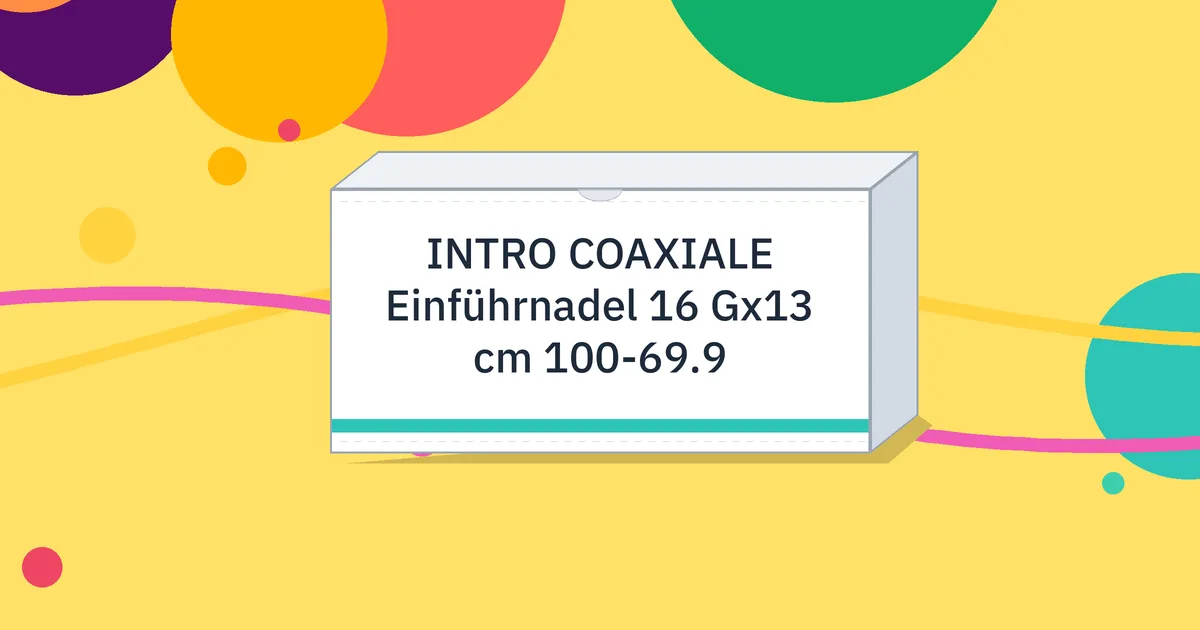 Symbolbild: Packung mit der Aufschrift INTRO COAXIALE Einführnadel 16 Gx13 cm 100-69.9 (PZN 16946191) – Verfügbarkeit und Bezug in Apotheken in Frankfurt am Main
