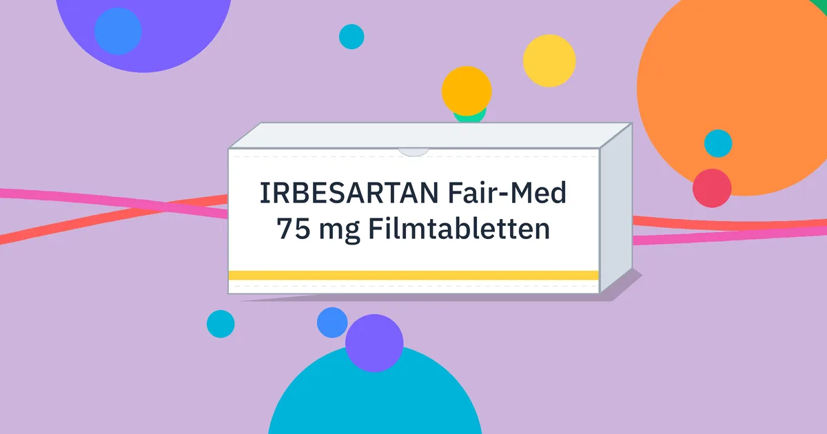 Symbolbild: Packung mit der Aufschrift IRBESARTAN Fair-Med 75 mg Filmtabletten (PZN 14167525) – Verfügbarkeit und Bezug in Apotheken in Frankfurt am Main