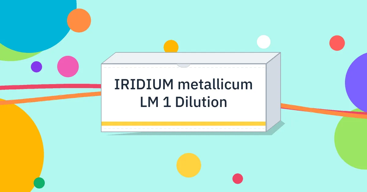Symbolbild: Packung mit der Aufschrift IRIDIUM metallicum LM 1 Dilution (PZN 12913303) – Verfügbarkeit und Bezug in Apotheken in Frankfurt am Main