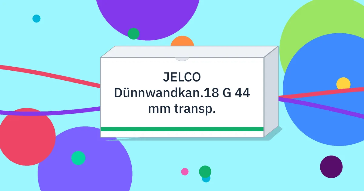 Symbolbild: Packung mit der Aufschrift JELCO Dünnwandkan.18 G 44 mm transp. (PZN 00912698) – Verfügbarkeit und Bezug in Apotheken in Frankfurt am Main