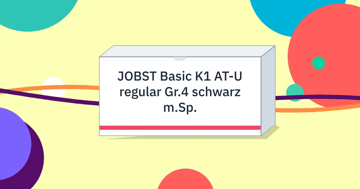 Symbolbild: Packung mit der Aufschrift JOBST Basic K1 AT-U regular Gr.4 schwarz m.Sp. (PZN 15310574) – Verfügbarkeit und Bezug in Apotheken in Frankfurt am Main
