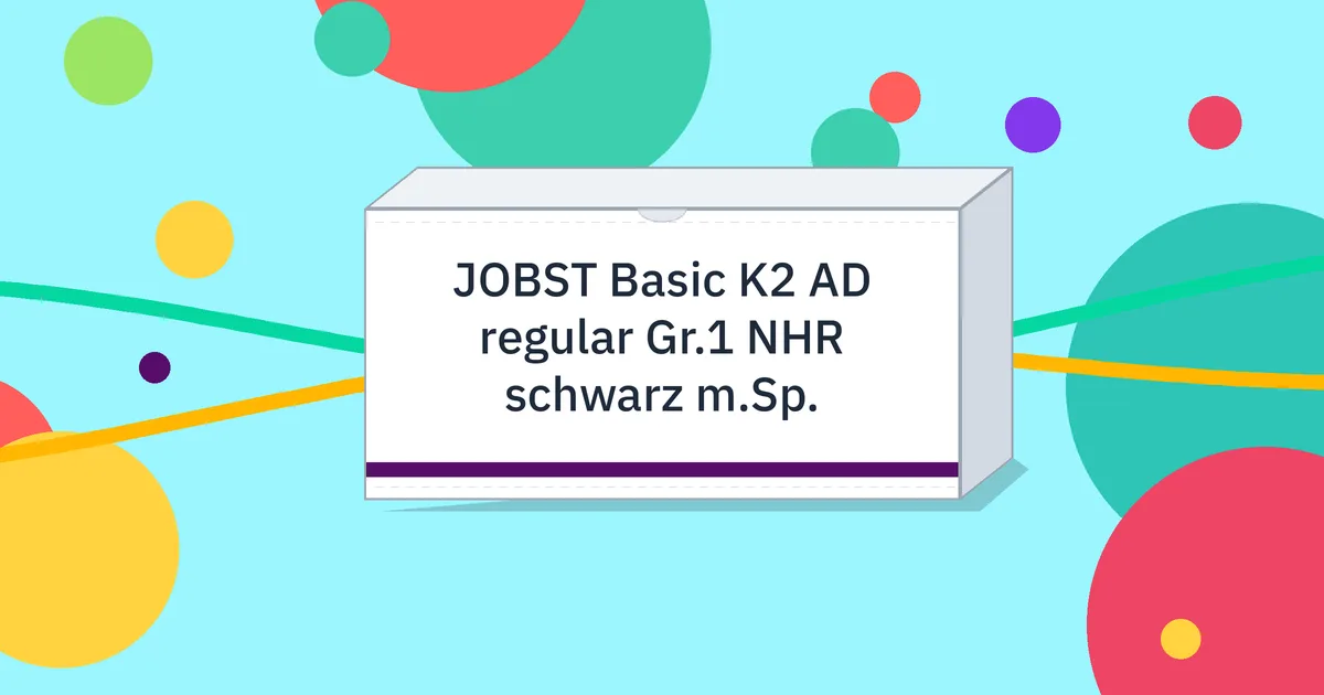 Symbolbild: Packung mit der Aufschrift JOBST Basic K2 AD regular Gr.1 NHR schwarz m.Sp. (PZN 15313118) – Verfügbarkeit und Bezug in Apotheken in Frankfurt am Main