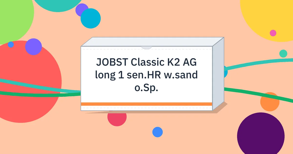 Symbolbild: Packung mit der Aufschrift JOBST Classic K2 AG long 1 sen.HR w.sand o.Sp. (PZN 17959511) – Verfügbarkeit und Bezug in Apotheken in Frankfurt am Main