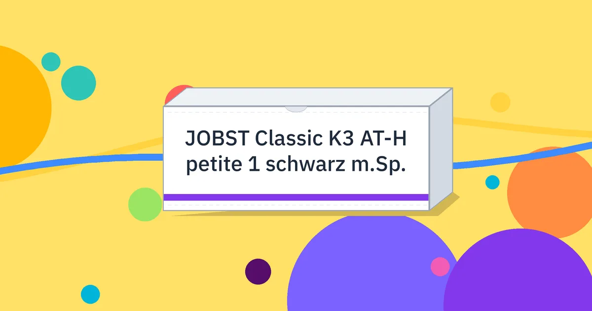 Symbolbild: Packung mit der Aufschrift JOBST Classic K3 AT-H petite 1 schwarz m.Sp. (PZN 13076772) – Verfügbarkeit und Bezug in Apotheken in Frankfurt am Main