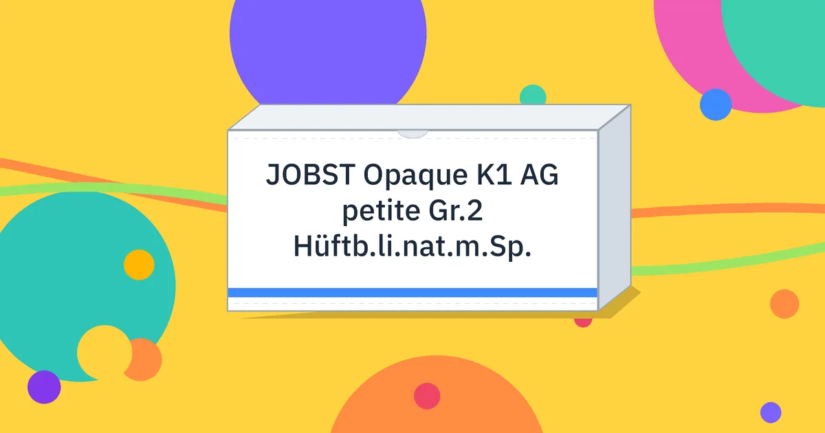 Symbolbild: Packung mit der Aufschrift JOBST Opaque K1 AG petite Gr.2 Hüftb.li.nat.m.Sp. (PZN 13097656) – Verfügbarkeit und Bezug in Apotheken in Frankfurt am Main