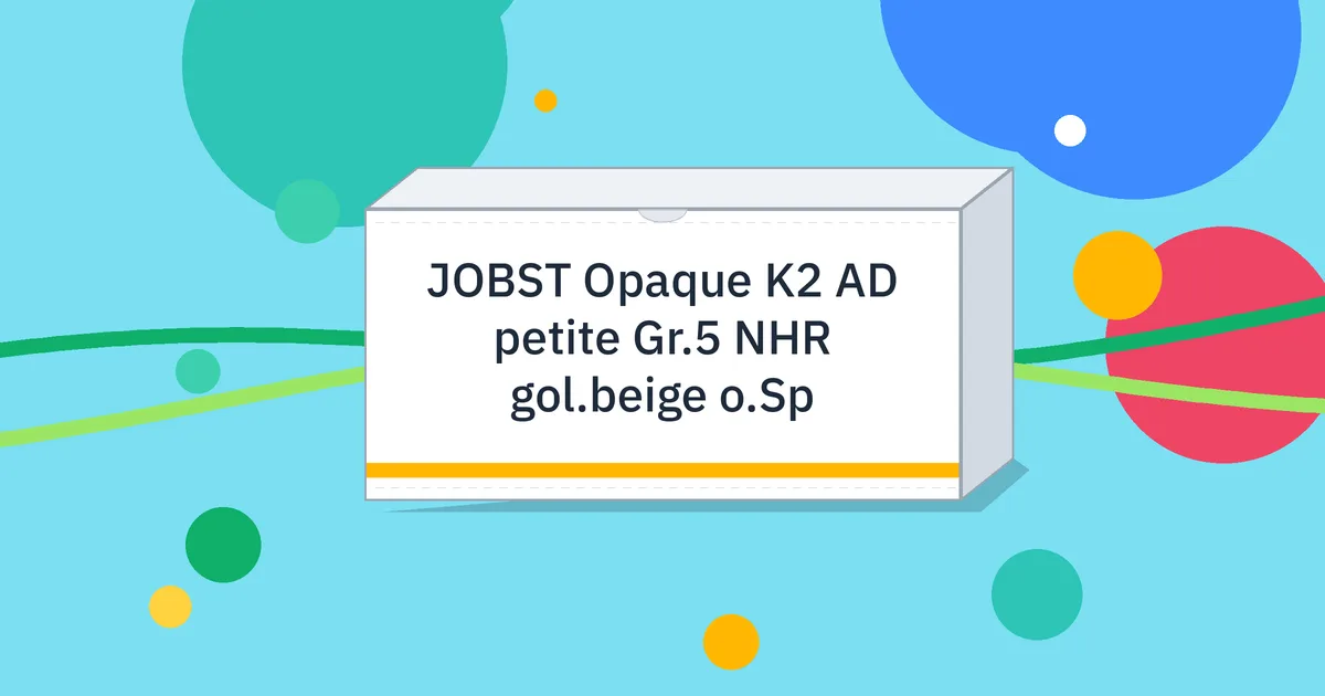 Symbolbild: Packung mit der Aufschrift JOBST Opaque K2 AD petite Gr.5 NHR gol.beige o.Sp (PZN 16278625) – Verfügbarkeit und Bezug in Apotheken in Frankfurt am Main