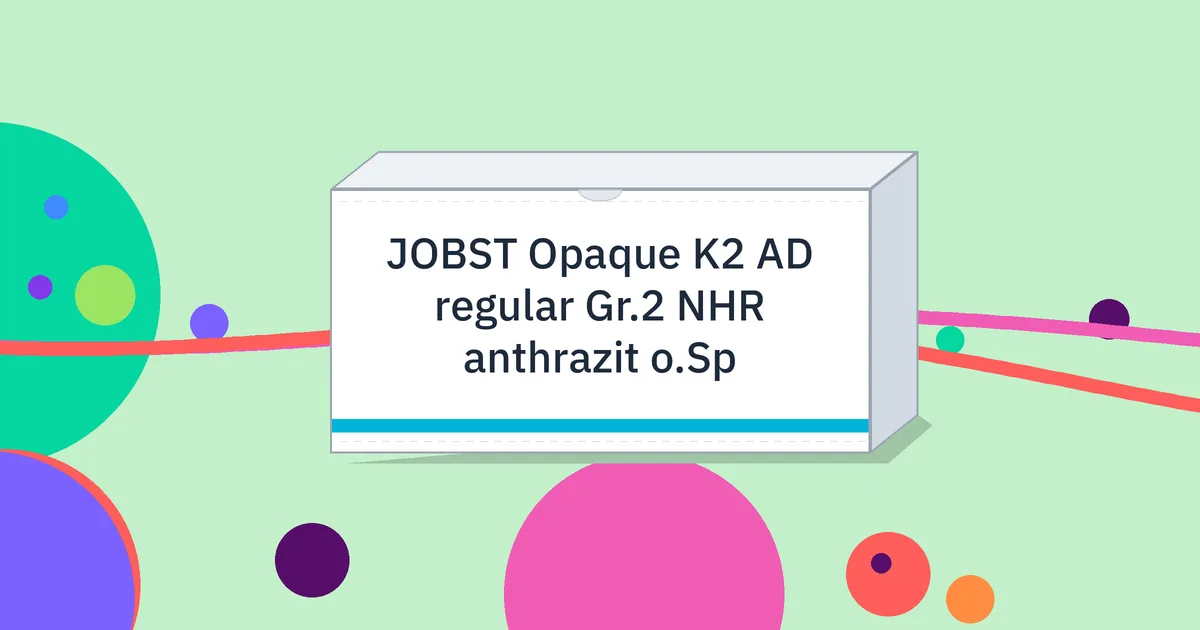 Symbolbild: Packung mit der Aufschrift JOBST Opaque K2 AD regular Gr.2 NHR anthrazit o.Sp (PZN 16278341) – Verfügbarkeit und Bezug in Apotheken in Frankfurt am Main
