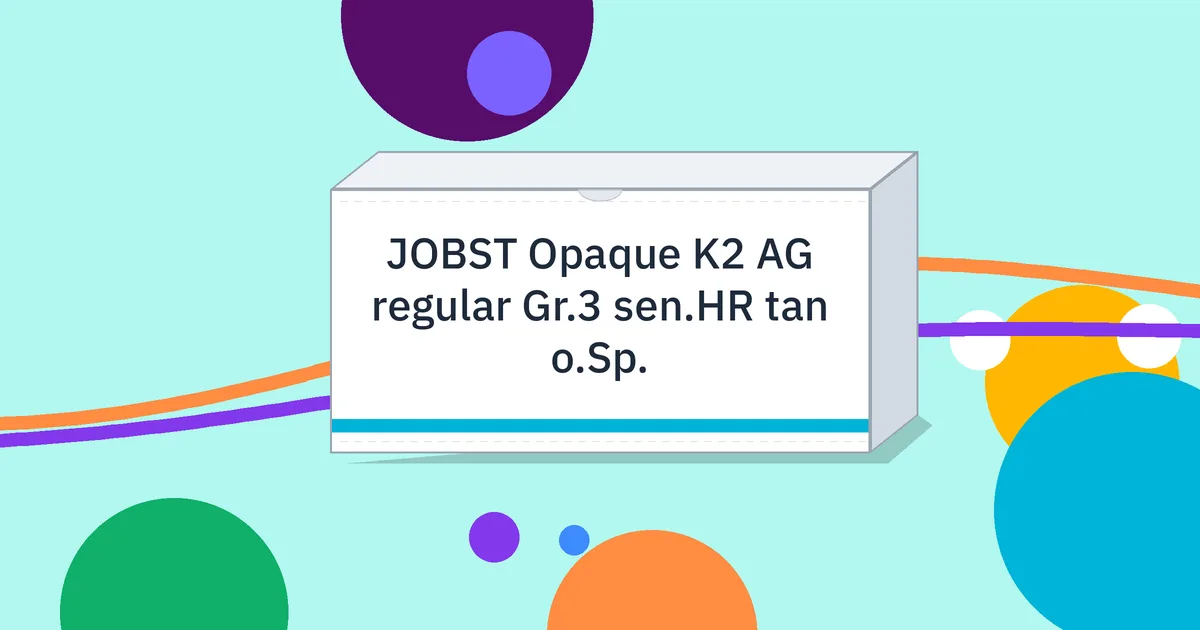 Symbolbild: Packung mit der Aufschrift JOBST Opaque K2 AG regular Gr.3 sen.HR tan o.Sp. (PZN 16281478) – Verfügbarkeit und Bezug in Apotheken in Frankfurt am Main