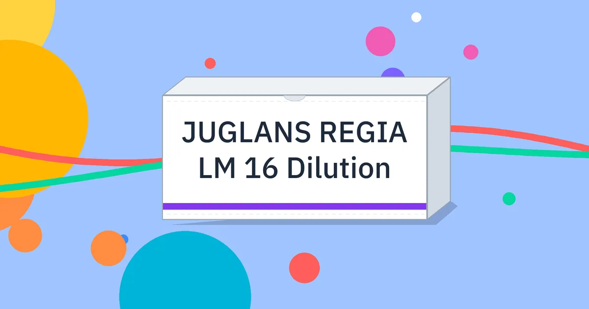 Symbolbild: Packung mit der Aufschrift JUGLANS REGIA LM 16 Dilution (PZN 12916170) – Verfügbarkeit und Bezug in Apotheken in Frankfurt am Main