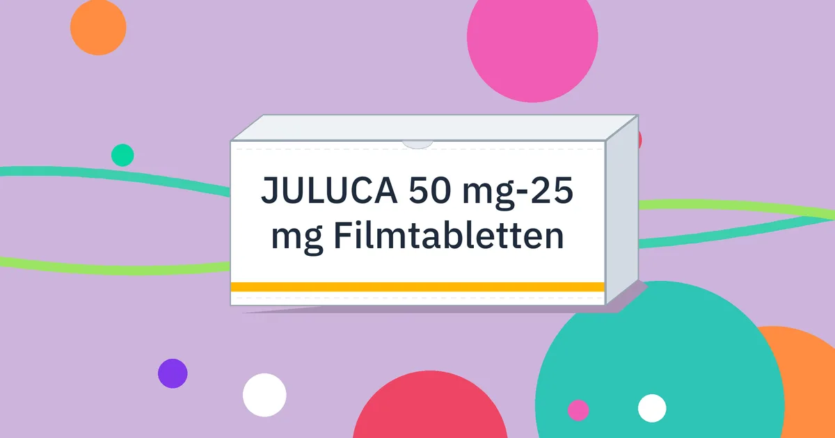 Symbolbild: Packung mit der Aufschrift JULUCA 50 mg-25 mg Filmtabletten (PZN 17198259) – Verfügbarkeit und Bezug in Apotheken in Frankfurt am Main